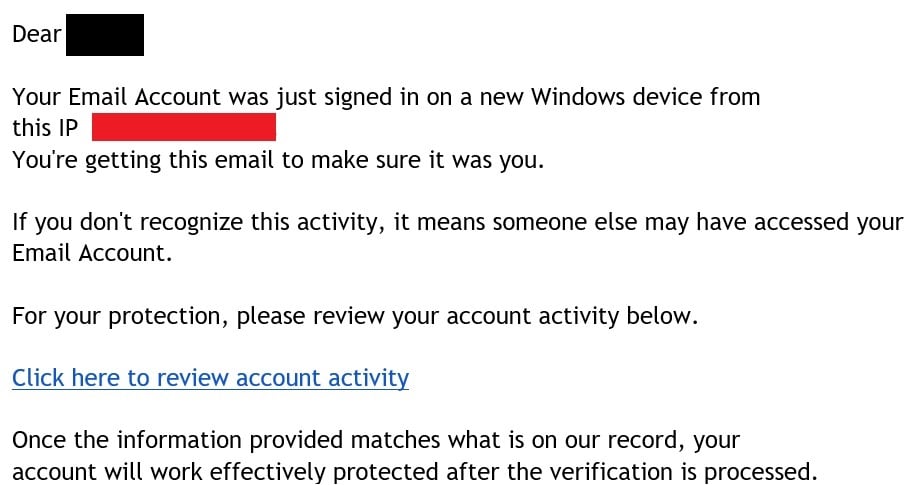 Don't Click on that eMail Security Warning Message!